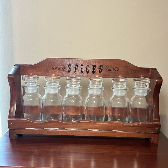 Vintage | Kitchen | Vintage Wooden Spice Rack With Glass Apothecary ...